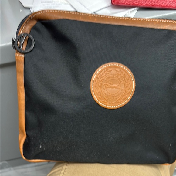 Longchamp | Bags | Longchamp Black And Tan Laptop Bag | Poshmark